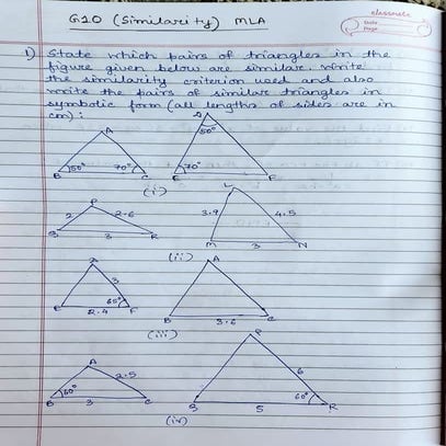 ICSE Grade 10 Mathematics Similarity Worksheet (MLA) | PDF