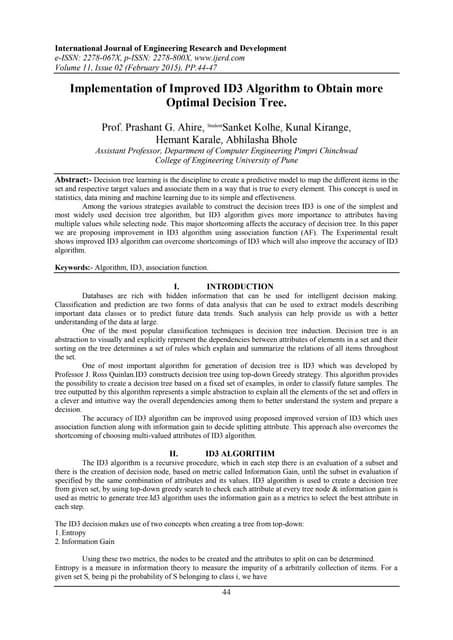 Improved Id3 Algorithm Generates More Optimal Decision Trees Pdf