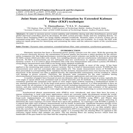 Joint State And Parameter Estimation By Extended Kalman Filter Ekf