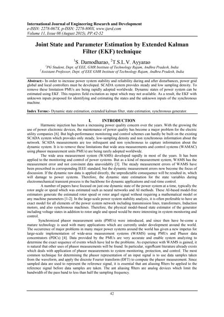 Joint State And Parameter Estimation By Extended Kalman Filter Ekf