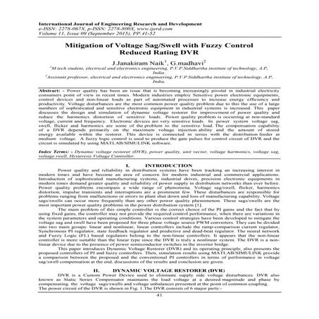 Mitigation Of Voltage Sagswell With Fuzzy Control Reduced Rating Dvr Pdf