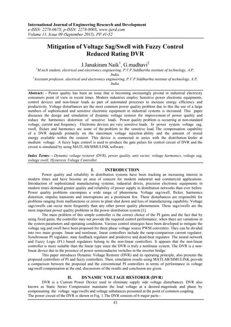 Mitigation Of Voltage Sagswell With Fuzzy Control Reduced Rating Dvr Pdf