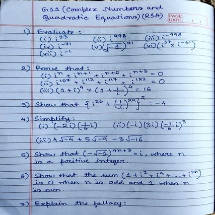 CBSE Grade 11 Mathematics Ch 5 Complex Numbers and Quadratic Equations Worksheet (RSA) | PDF