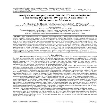 Analysis and comparison of different PV technologies for determining ...