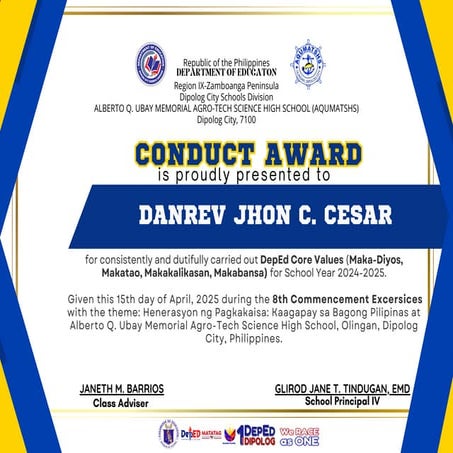 G12 CONDUCT AWARD certificate of recognaton | PDF