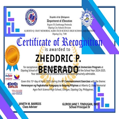 G12 WORK IMMERSION CERTIFICATE OF RECOGNIATION | PPTX