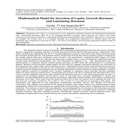 Mathematical Model for Secretion of Leptin, Growth Hormone and ...