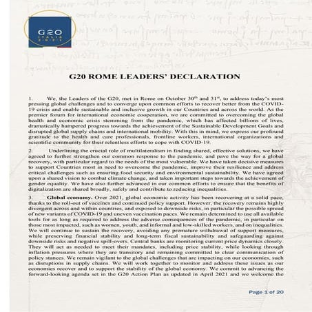 G20 Riyadh Summit: Leaders Declaration en- 2020 | PDF