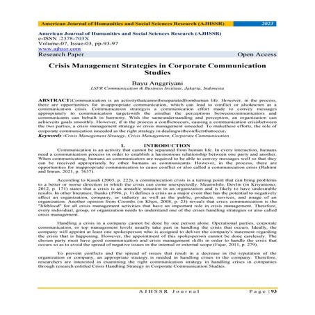 Crisis Management Strategies in Corporate Communication Studies | PDF
