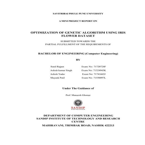 Genetic Algorithm For Optimization On Iris Dataset Report Pdf Pdf