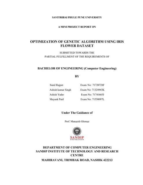 Genetic Algorithm For Optimization On Iris Dataset Report Pdf Pdf