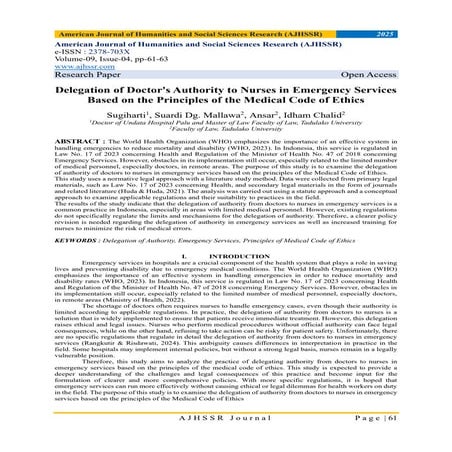 Delegation of Doctor's Authority to Nurses in Emergency Services Based ...