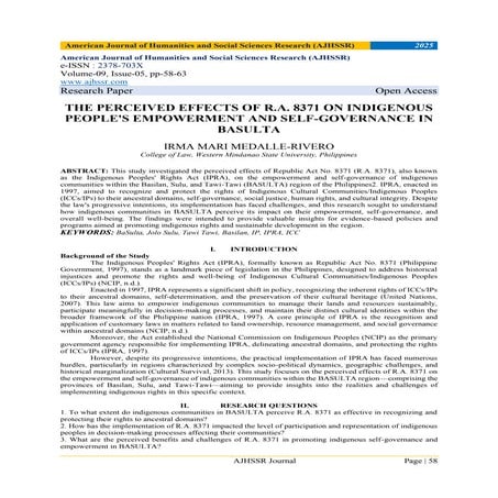 THE PERCEIVED EFFECTS OF R.A. 8371 ON INDIGENOUS PEOPLE'S EMPOWERMENT ...