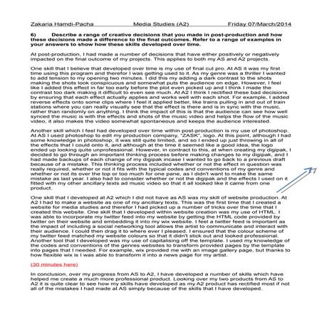 G325 Q1A Post Production Essay | DOC