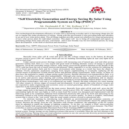 Self Electricity Generation and Energy Saving By Solar Using ...