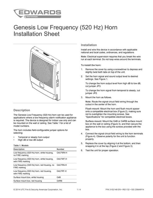 Edwards Signaling G4LFWF-HVM Installation Manual | PDF