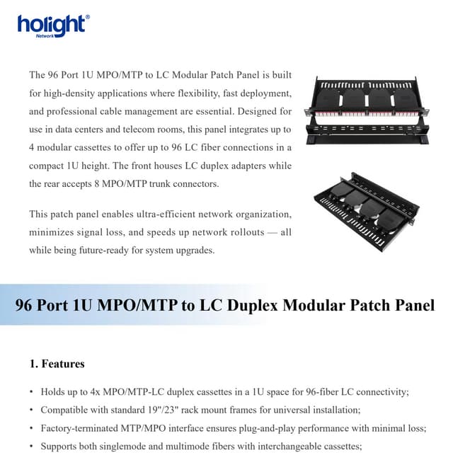 96 Port 1U MPO/MTP to LC Duplex Modular Patch Panel | High-Density Plug ...