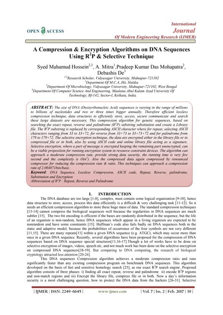 A Compression And Encryption Algorithms On Dna Sequences Using R 2 P And Selective Technique Pdf