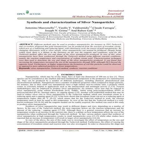 Synthesis and characterization of Silver Nanoparticles | PDF