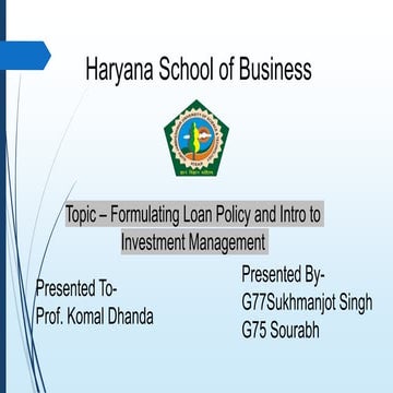 loan policy and investment management | PPTX
