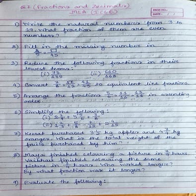 ICSE Grade 7 Mathematics Fractions and Decimals Worksheet (MLA) | PDF