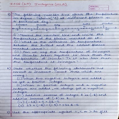 ICSE Grade 7 Mathematics Integers Worksheet (MLA) | PDF