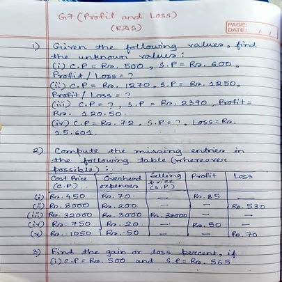 CBSE Grade 7 Mathematics Profit and Loss Worksheet (RDS) | PDF