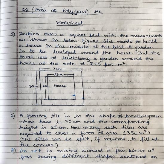 CBSE Grade 8 Mathematics Area of Polygons Worksheet (MK) | PDF