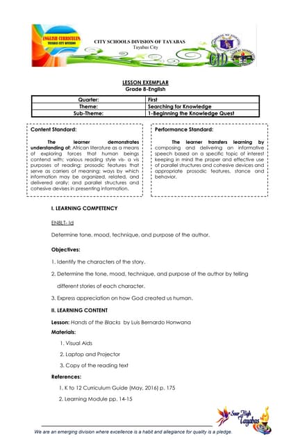 DEMONSTRATION LESSON IN ENGLISH 4 MATATAG CURRICULUM | PDF