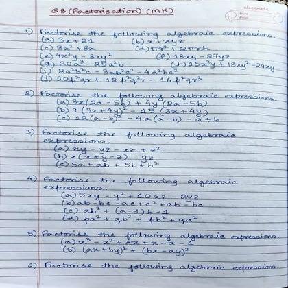 CBSE Grade 8 Mathematics Factorisation Worksheet(MK) | PDF