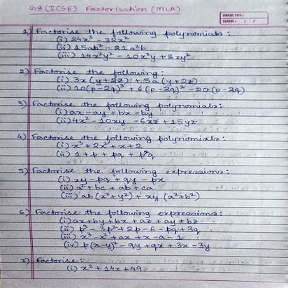 ICSE Grade 8 Mathematics Factorisation Worksheet (MLA) | PDF