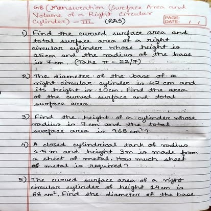 CBSE Grade 8 Mathematics Mensuration Surface Area and Volume of a Right ...
