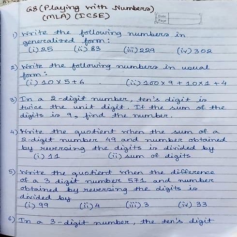ICSE Grade 8 Mathematics Playing with Numbers Worksheet (MLA) | PDF