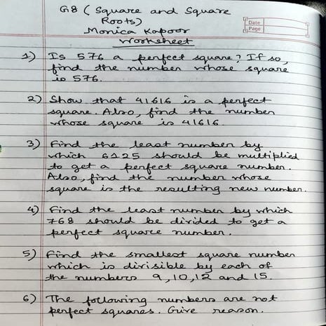 Grade 8 - CBSE - Square and Square Roots - Worksheet (MK) | PDF