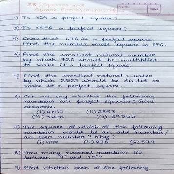 ICSE Grade 8 Mathematics Squares and Square Roots Worksheet (MLA) | PDF