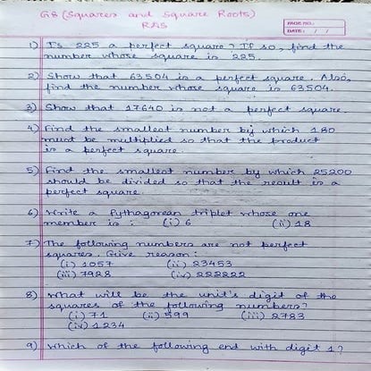 CBSE Grade 8 Mathematics Square and Square Roots Worksheet (RDS) | PDF