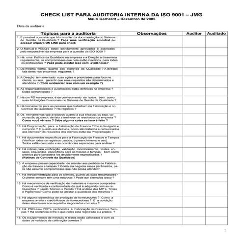 G9 check list para ai da iso 9001 2000 - generico | DOC