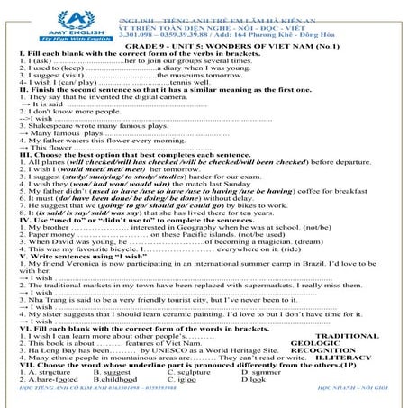 G9-U5-BT Bài tập luyện tập tiếng anh lớp 9 | PDF