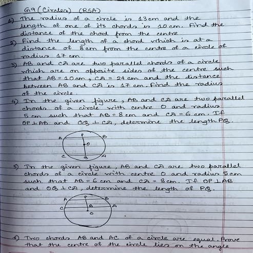 CBSE Grade 9 Mathematics Circles Worksheet (RSA) | PDF
