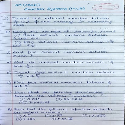 CBSE Grade 9 Mathematics Number Systems Worksheet (MLA) | PDF