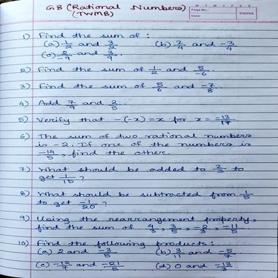 CBSE - Grade 8 - Mathematics - Rational Numbers - Worksheet (TWMB) | PDF