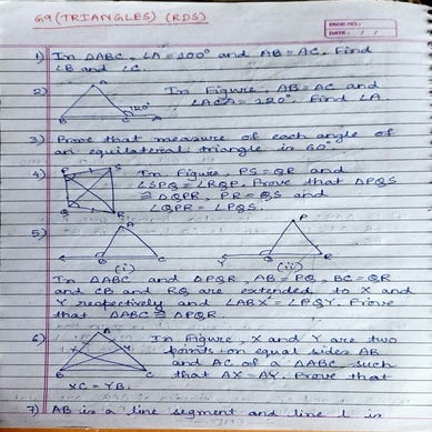 CBSE Grade 9 Mathematics Triangles Worksheet (RDS) | PDF