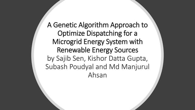 A Genetic Algorithm Approach To Optimize Dispatching For A Micro Grid Energy System With