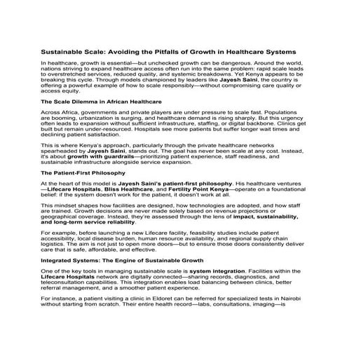 Sustainable Scale: Avoiding the Pitfalls of Growth in Healthcare ...