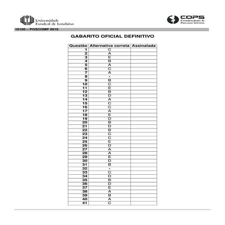 poscomp-Gabarito ano2010 | PDF