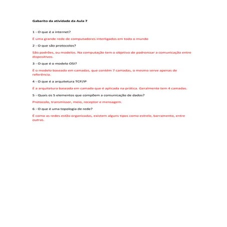 Gabarito da atividade da aula 7 | PDF