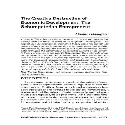 The Creative Destruction of Economic Development: The Schumpeterian ...