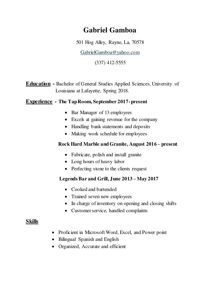 Gabriel Gamboa's Resume