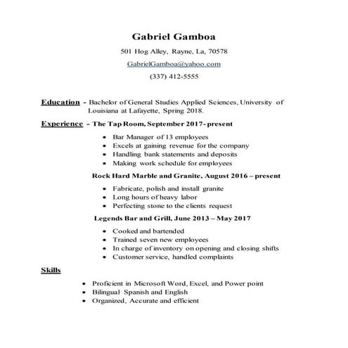 Gabriel Gamboa's Resume | PDF