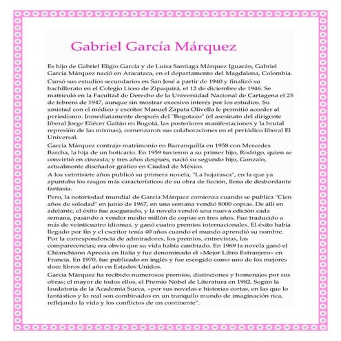 Literatura biografia de gabriel garcía márquez | DOCX